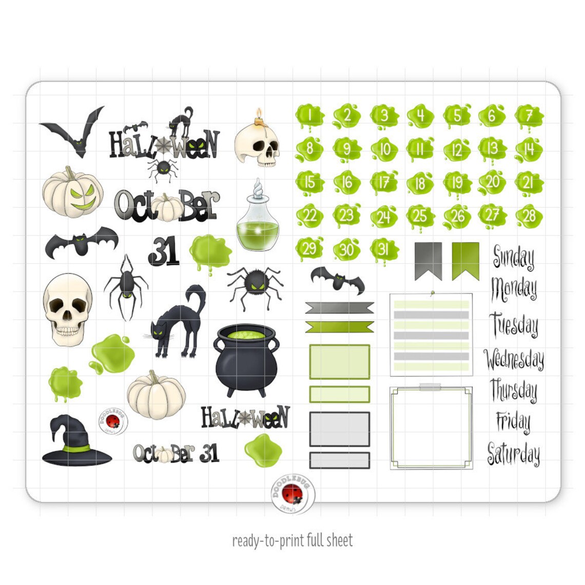 Halloween Digital Planner Stickers - Spooky October Calendar Theme ...