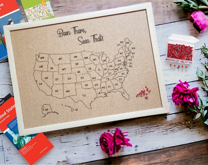 Laser Engraved USA Map Cork Board, Personalized Travel Map, US Map ...
