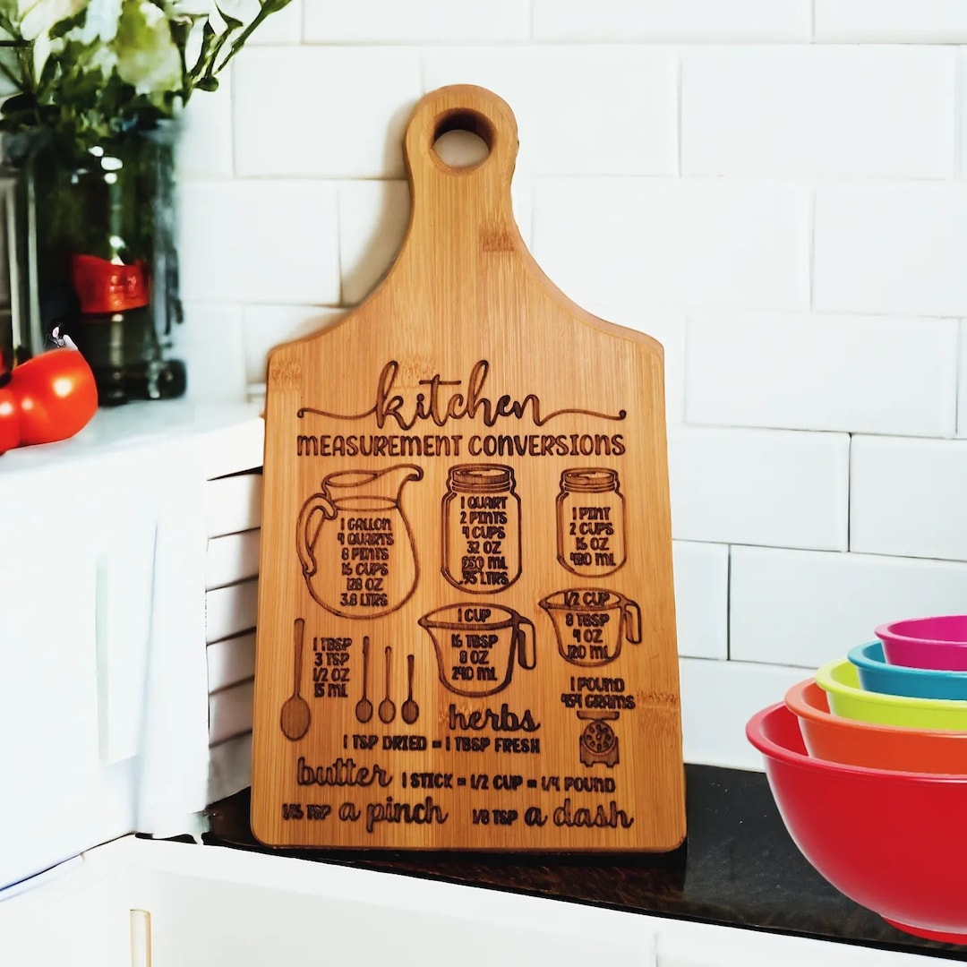 Laser Engraved Bamboo Cutting Board, Kitchen Measurement Conversions ...