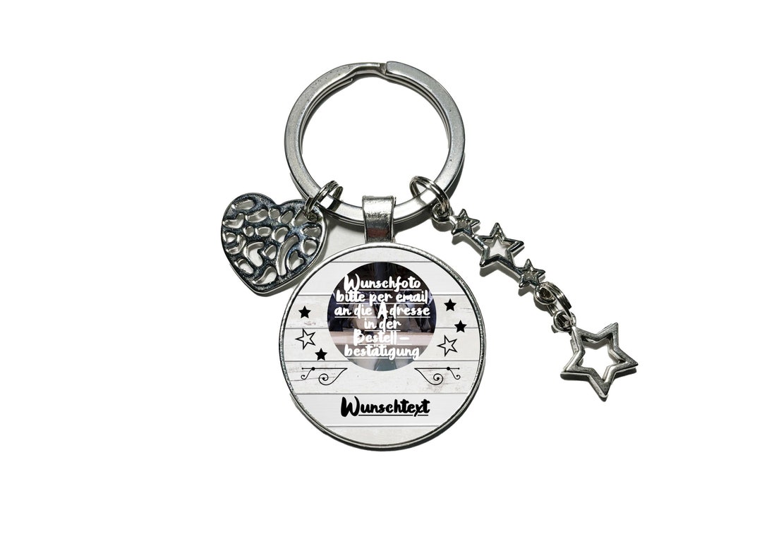 Keyring With Your Foto Und Your Text With 3 Charms Unique - Etsy