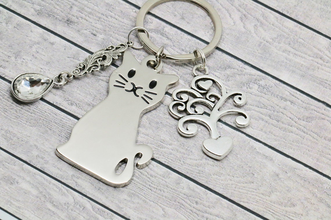 Cat Keyring Keypendant Cat With 2 Charms Unique Gift Ideas | Etsy