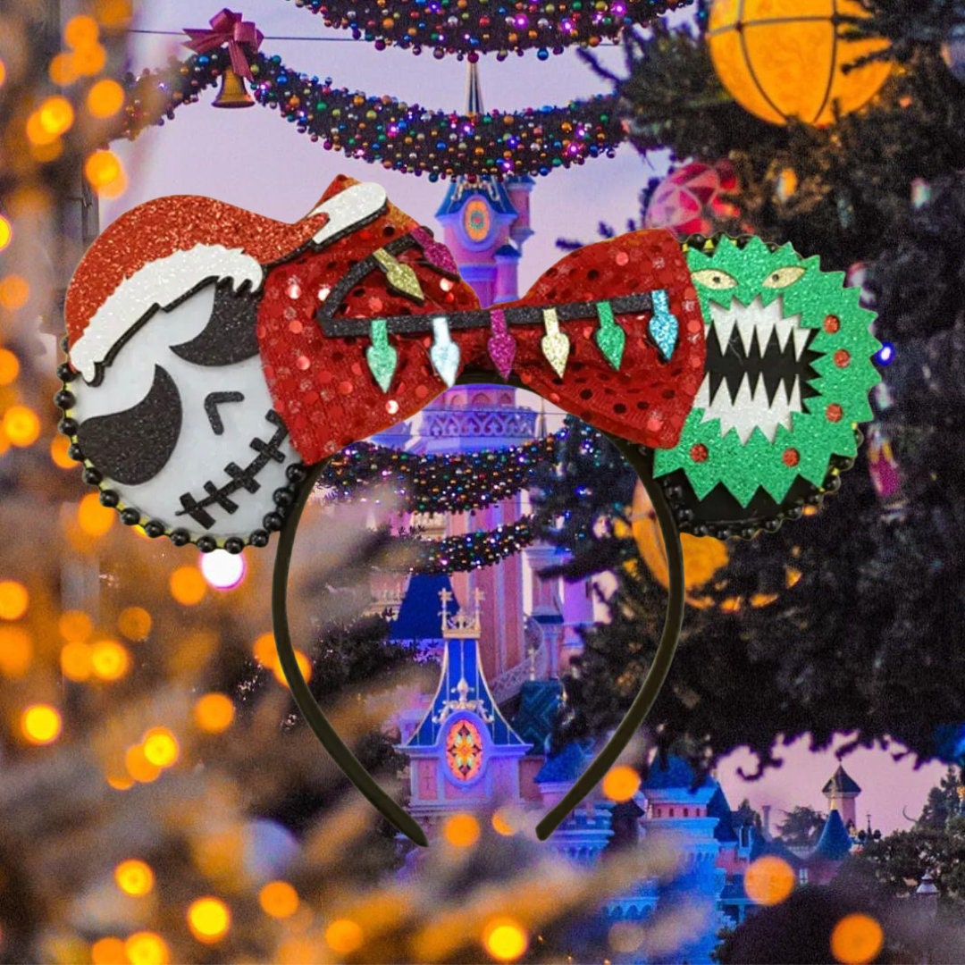 Nightmare Christmas Mouse Ears Bow Sequins MVMCP Headband Costume Party ...