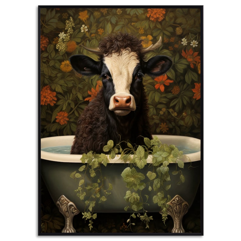 Badezimmer Bild Kuh in Badewanne Poster Gäste WC Deko Badezimmer Poster Lustig Trendige Poster ...