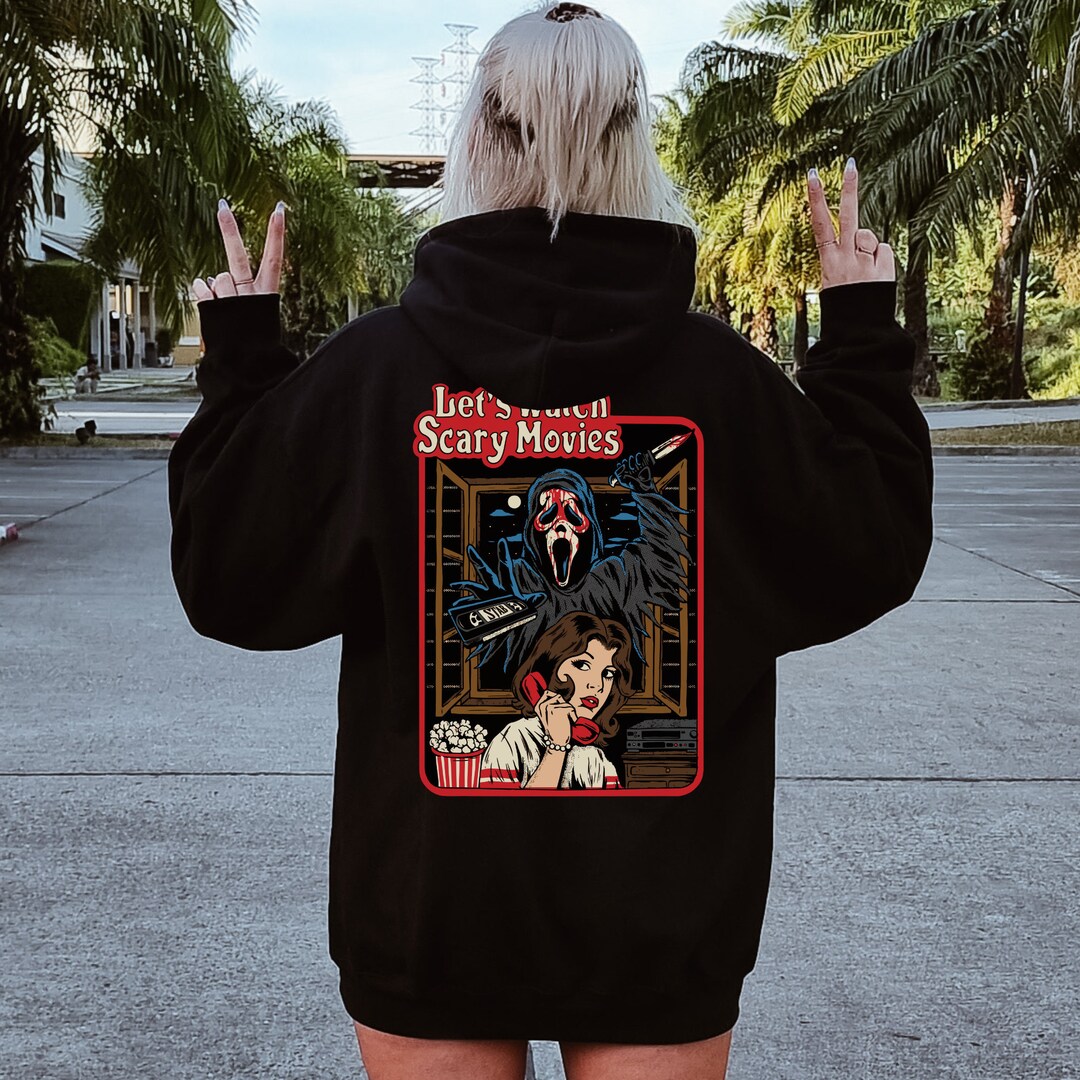 Lets Watch Scary Movies Hoodie Halloween Pullover Scream Horror Vintage ...