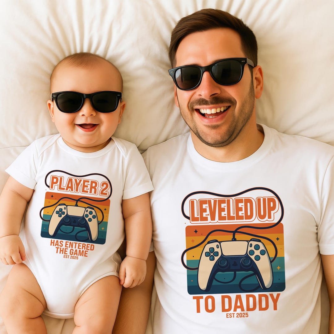 Leveled up to Daddy & Player 2 Shirts für Vater und Sohn Partnerlook ...