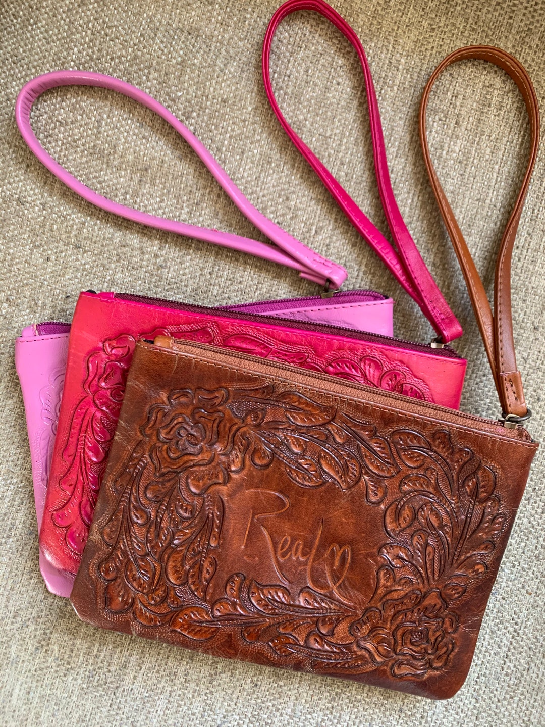 Cartera de Cuero Hecha a Mano Lila Colección Color / Colores Marrón ...