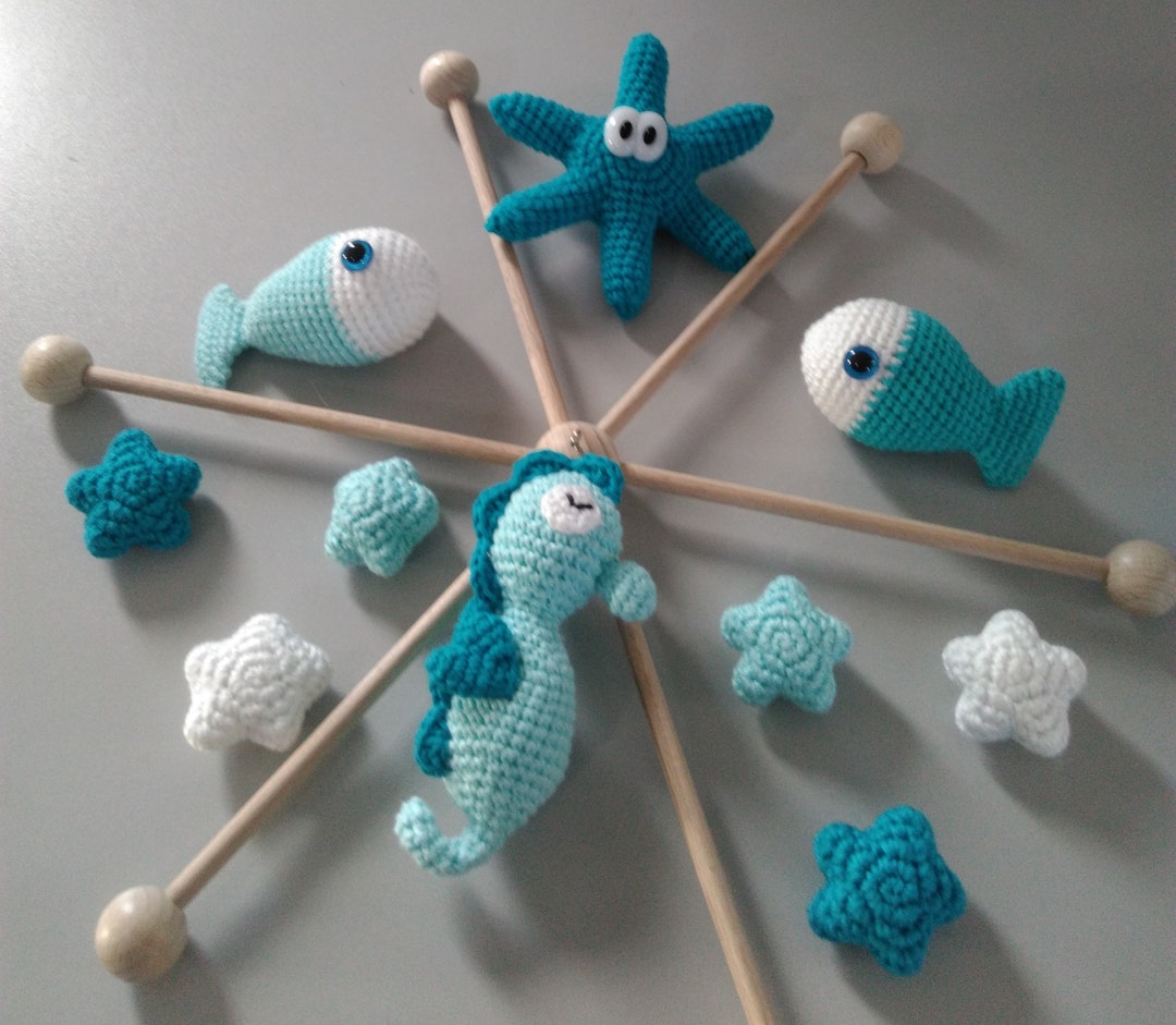 Sweet Baby Mobile With Crocheted Sea Creatures and Starfish / Maritime ...