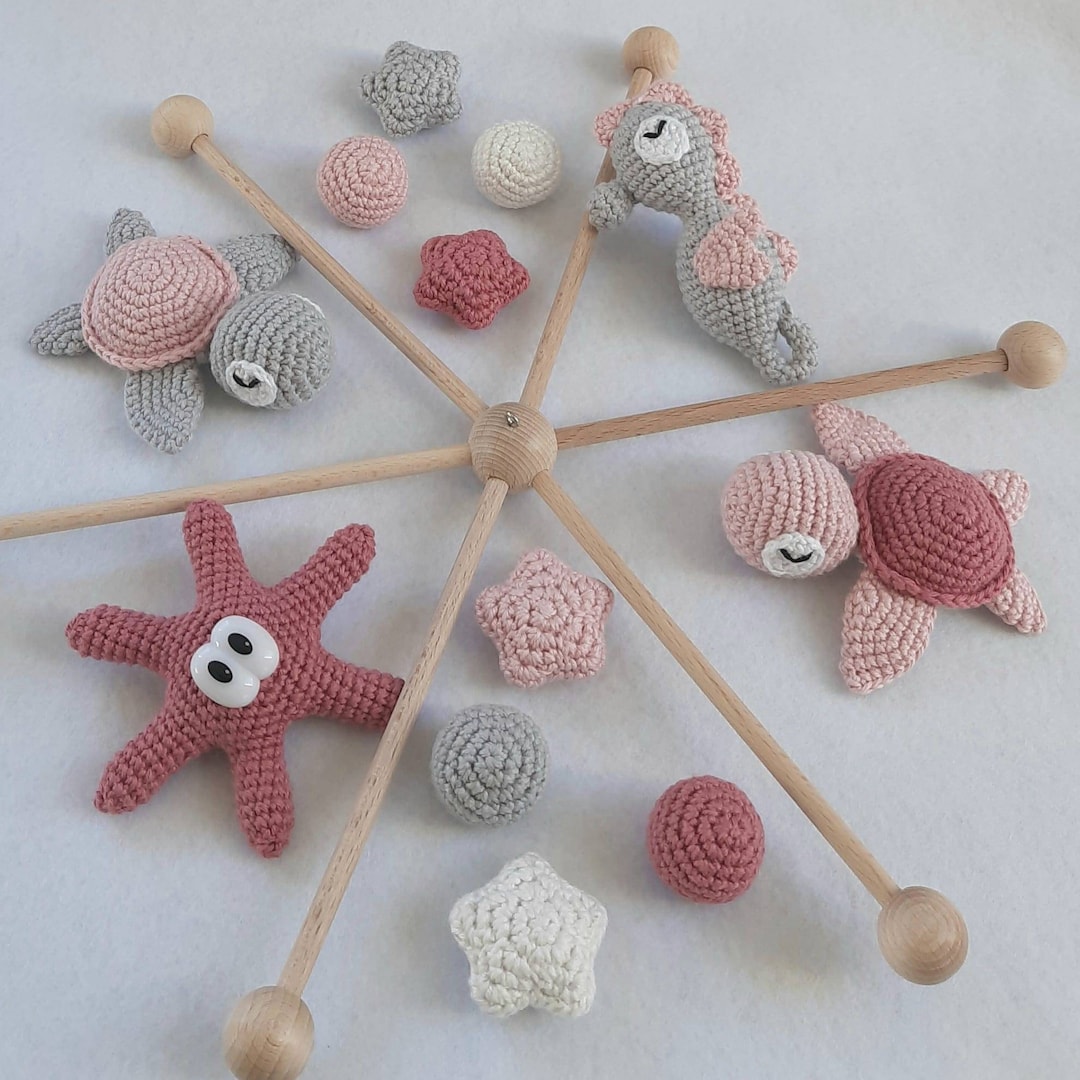 Cute Baby Mobile With Crocheted Sea Creatures and Starfish / Maritime ...