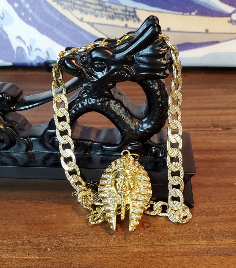 Egyptian Pharoah Mask on Flat Curb Chain. 22 Inches in Length, Chunky ...