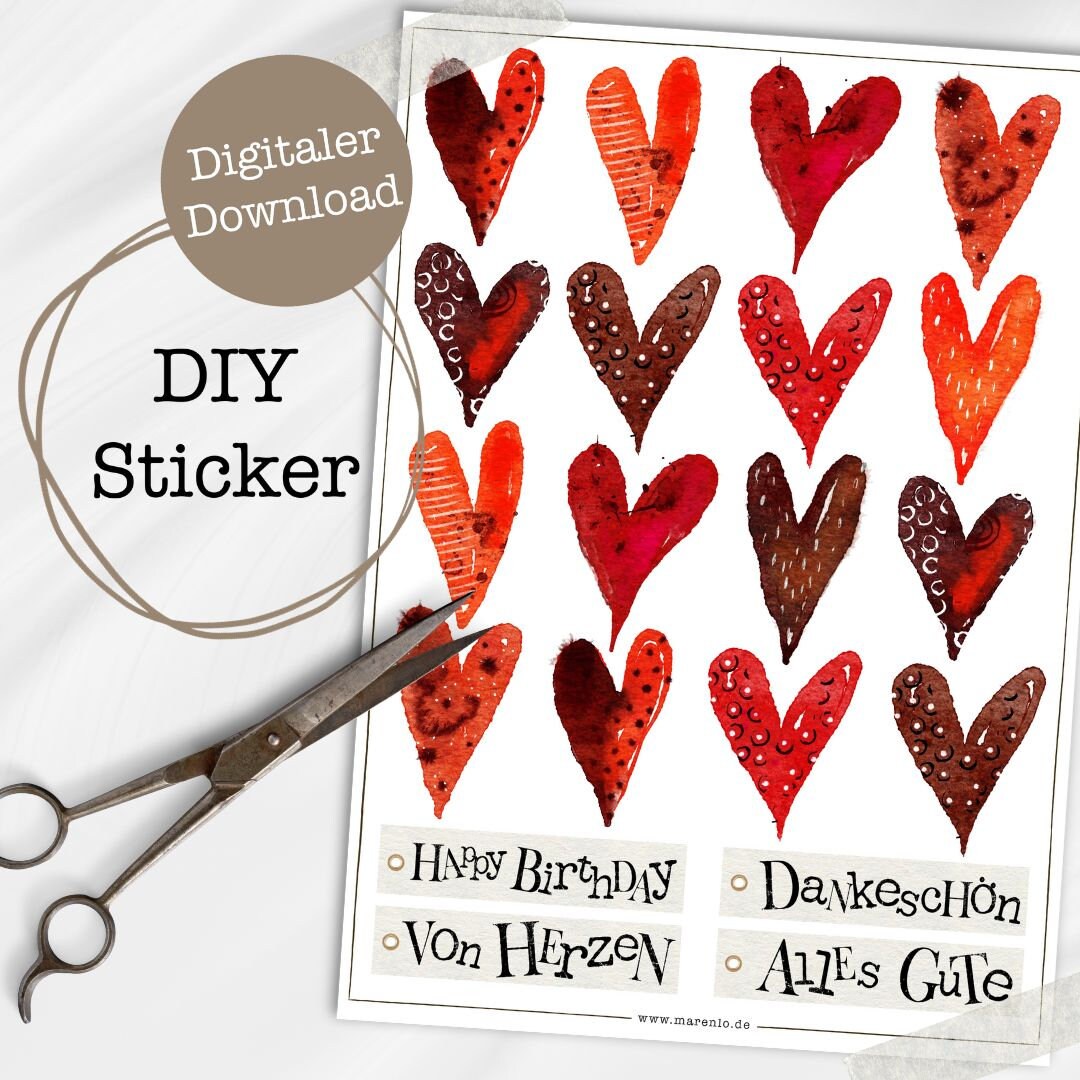 DIY Heart Stickers to Print Out Gift Tag Hearts Digital Download - Etsy