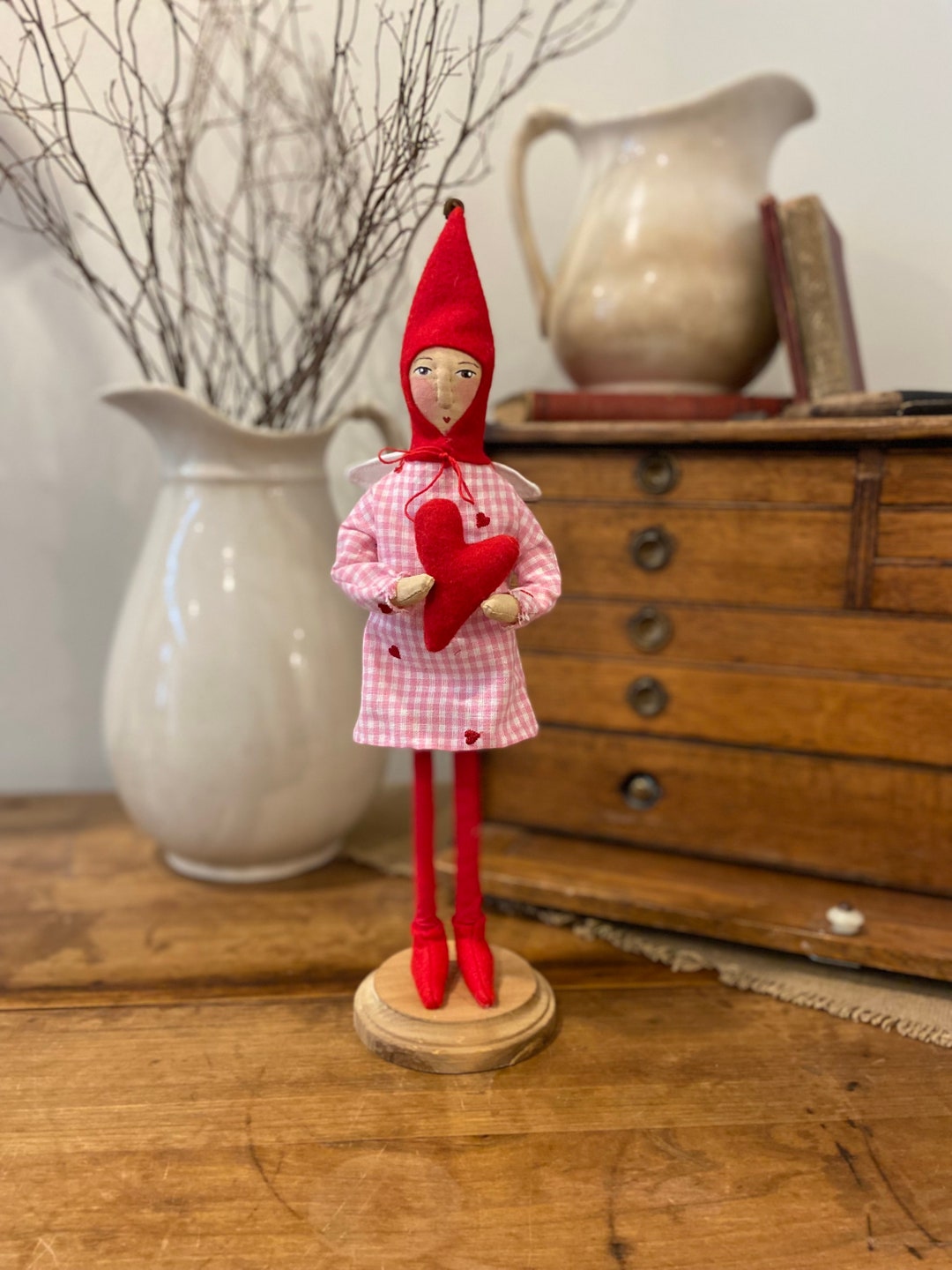 Folk Art Pixie Valentines Day Decor, Handmade Primitive Cupid - Etsy