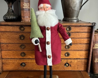 Primitive Folk Art Santa – Handmade Christmas Decoration – Rustic ...
