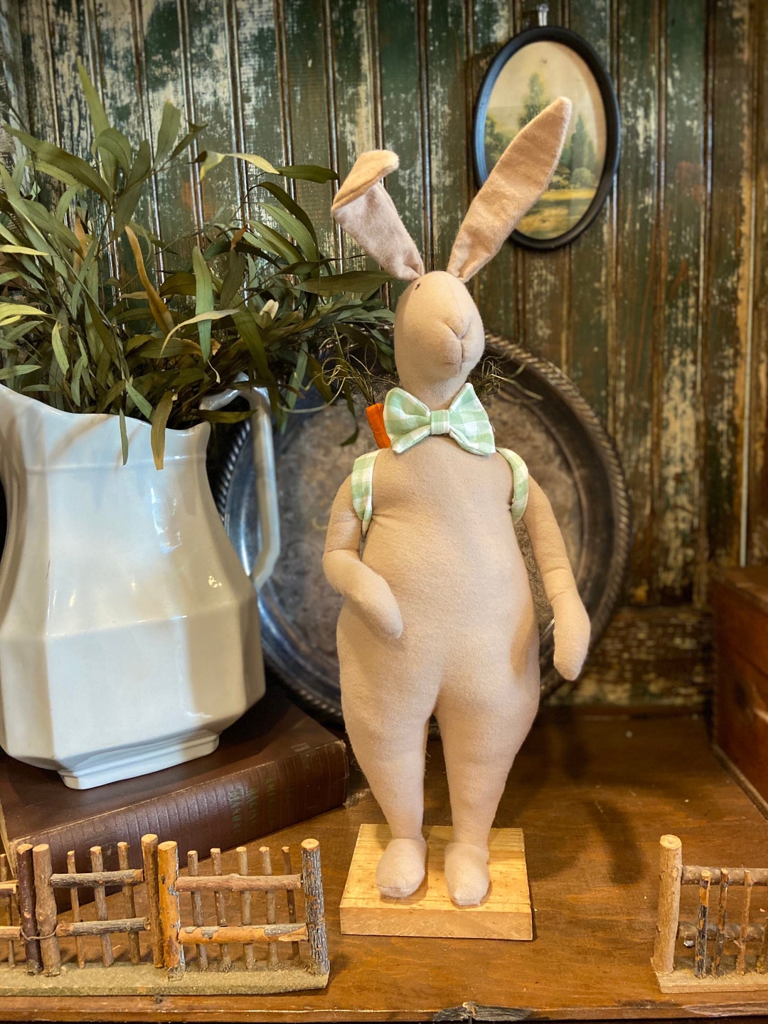 Primitive Rabbit Spring Easter Decor, Handmade Folk Art Bunny - Etsy