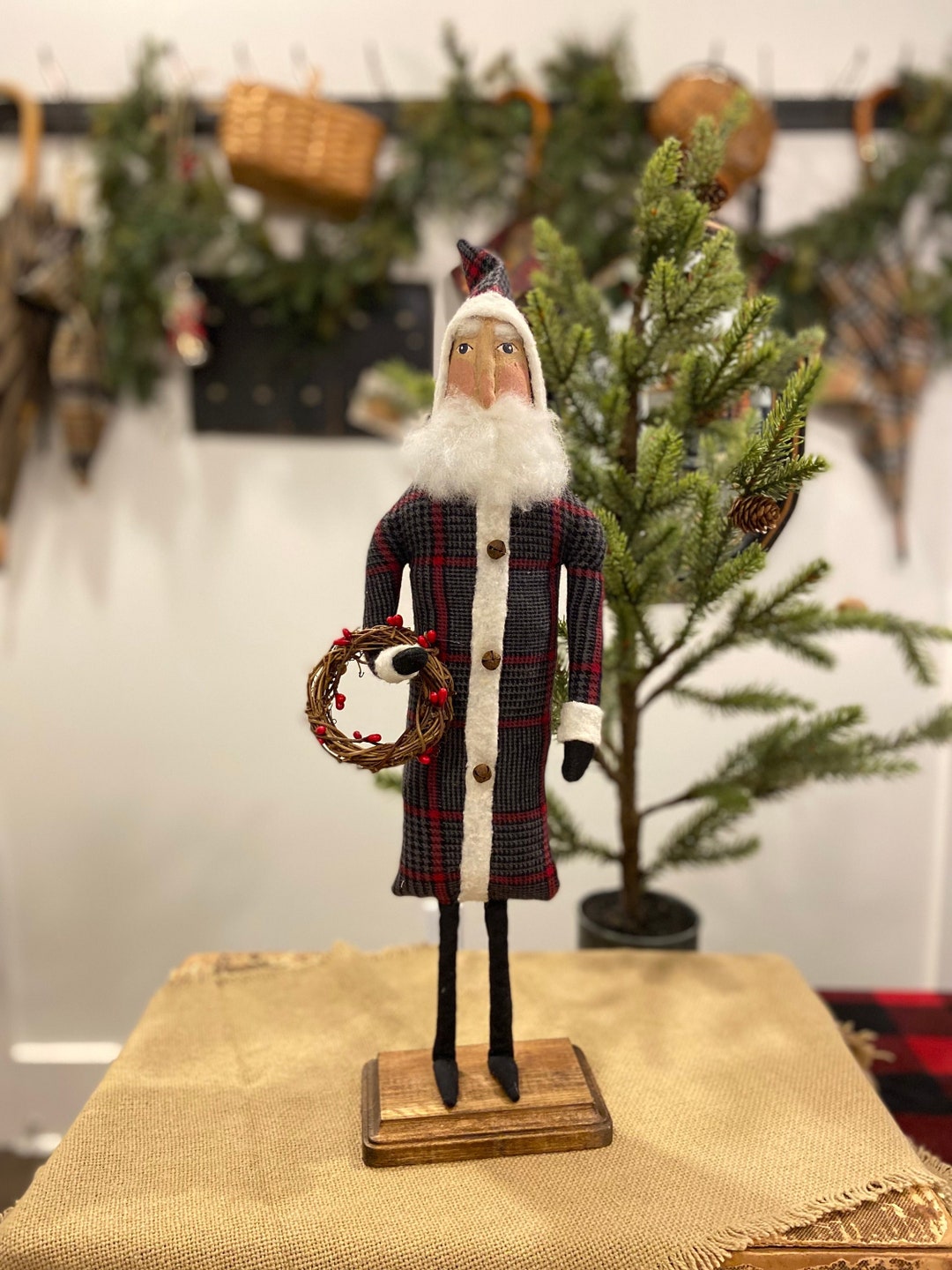 Folk Art Santa Gray Christmas Decor, Handmade Primitive - Etsy