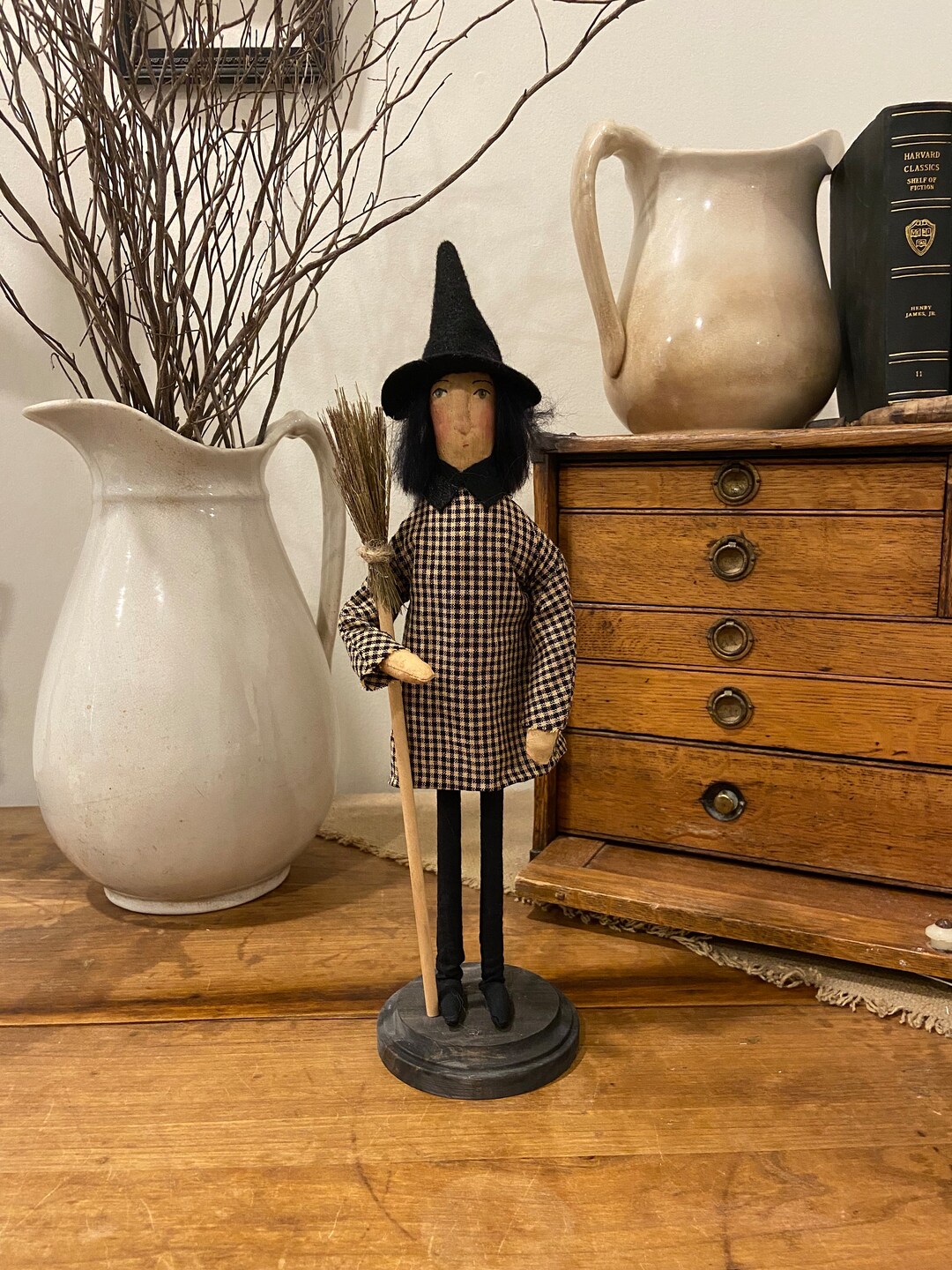 Primitive Witch Halloween Decor, Handmade Folk Art - Etsy