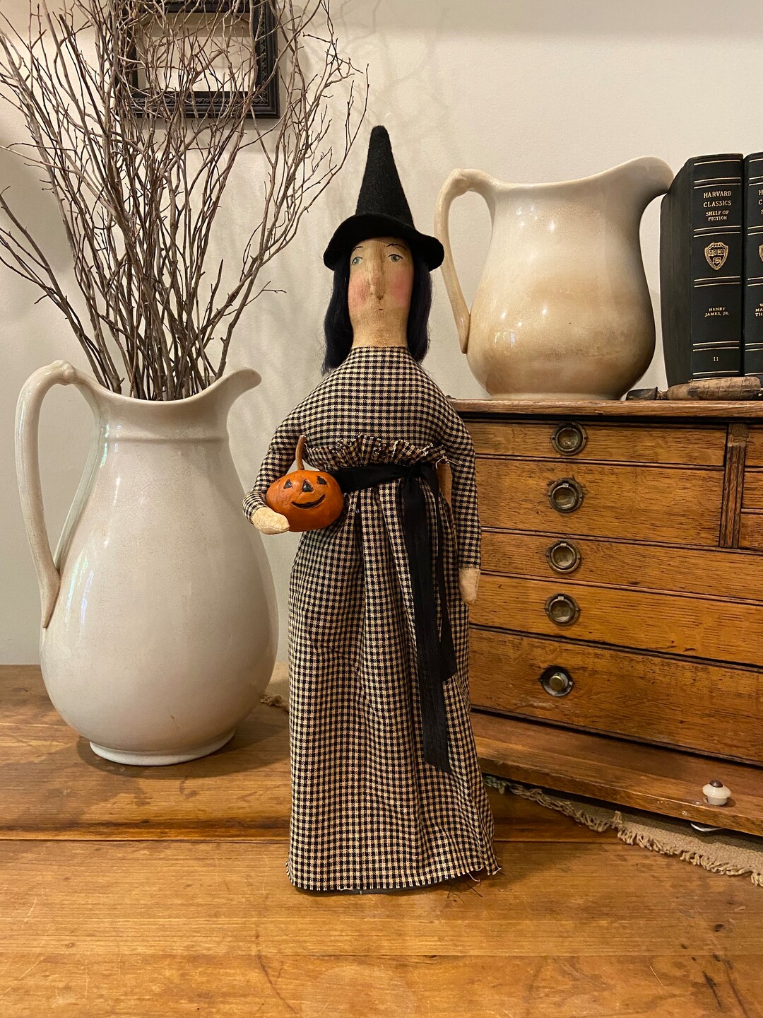 Primitive Witch Halloween Decor, Handmade Folk Art - Etsy
