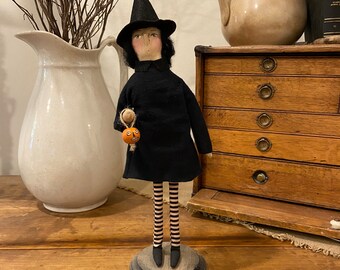 Primitive Witch Halloween Decor, Handmade Folk Art - Etsy