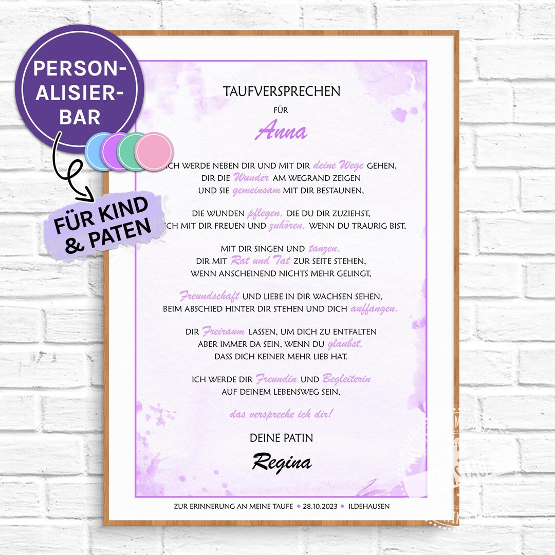 Lettre de parrain, lettre de baptême comme cadeau de baptême pour ...