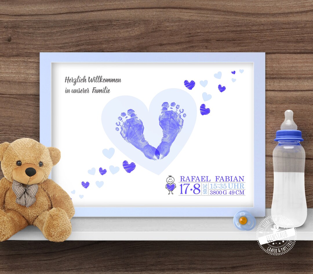 Birth Gift, Baby Footprint Picture With Birth Dates, Birth Print Heart ...