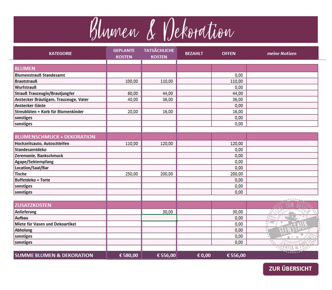 Wedding Budget Planner, Excel Spreadsheet With Ready-to-use Formulas ...