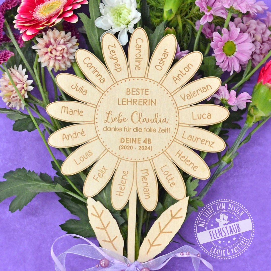 Wooden Flower Pick, Wooden Flower Personalized With the Names of ...