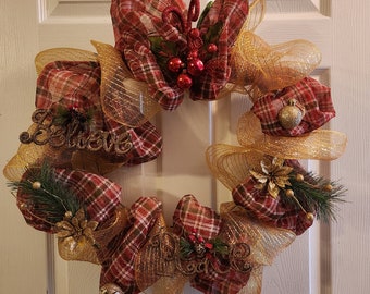 Christmas Deco Mesh Door Wreath - Etsy