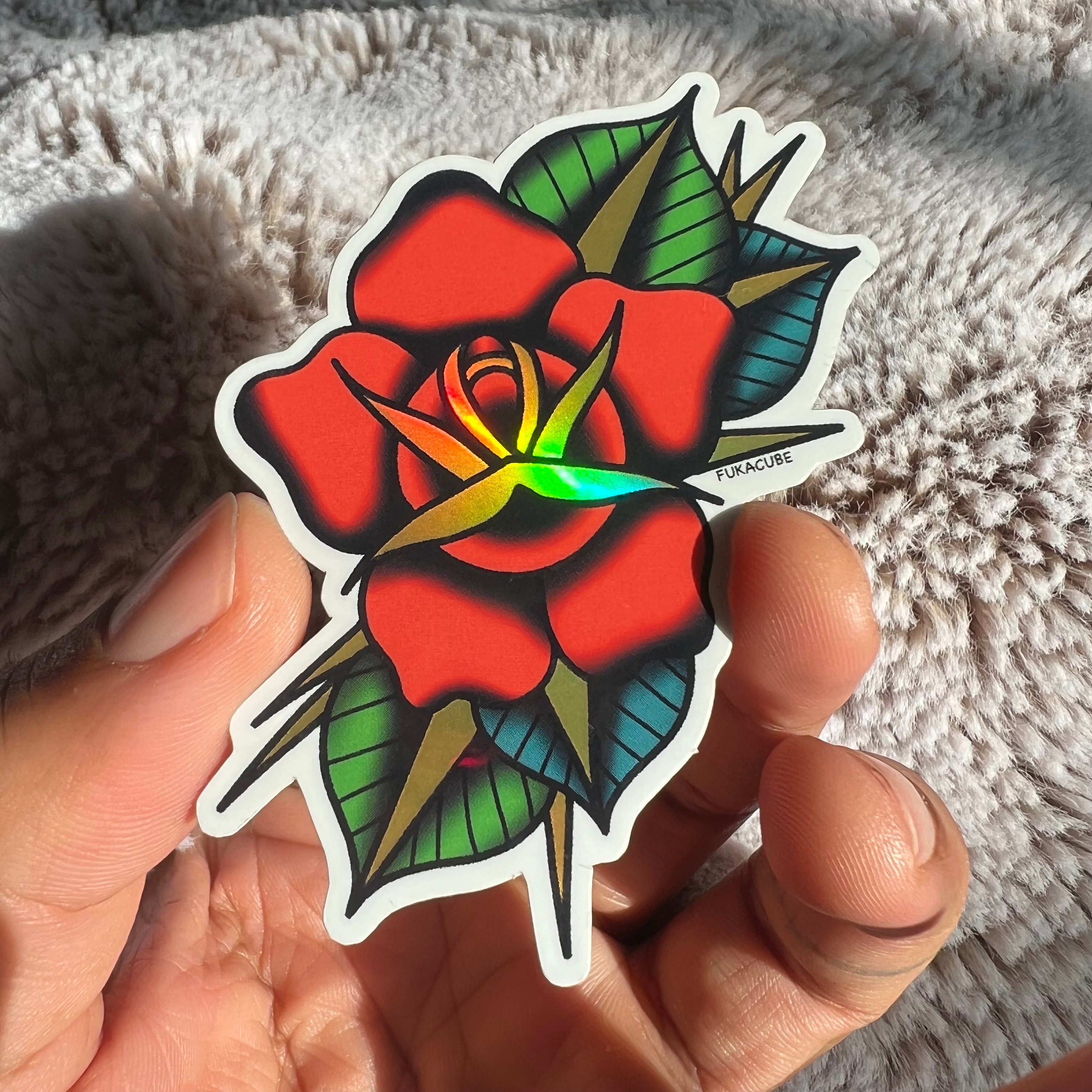 Rose Tattoo - Traditional Tattoo Rose - Holographic Sticker - Etsy
