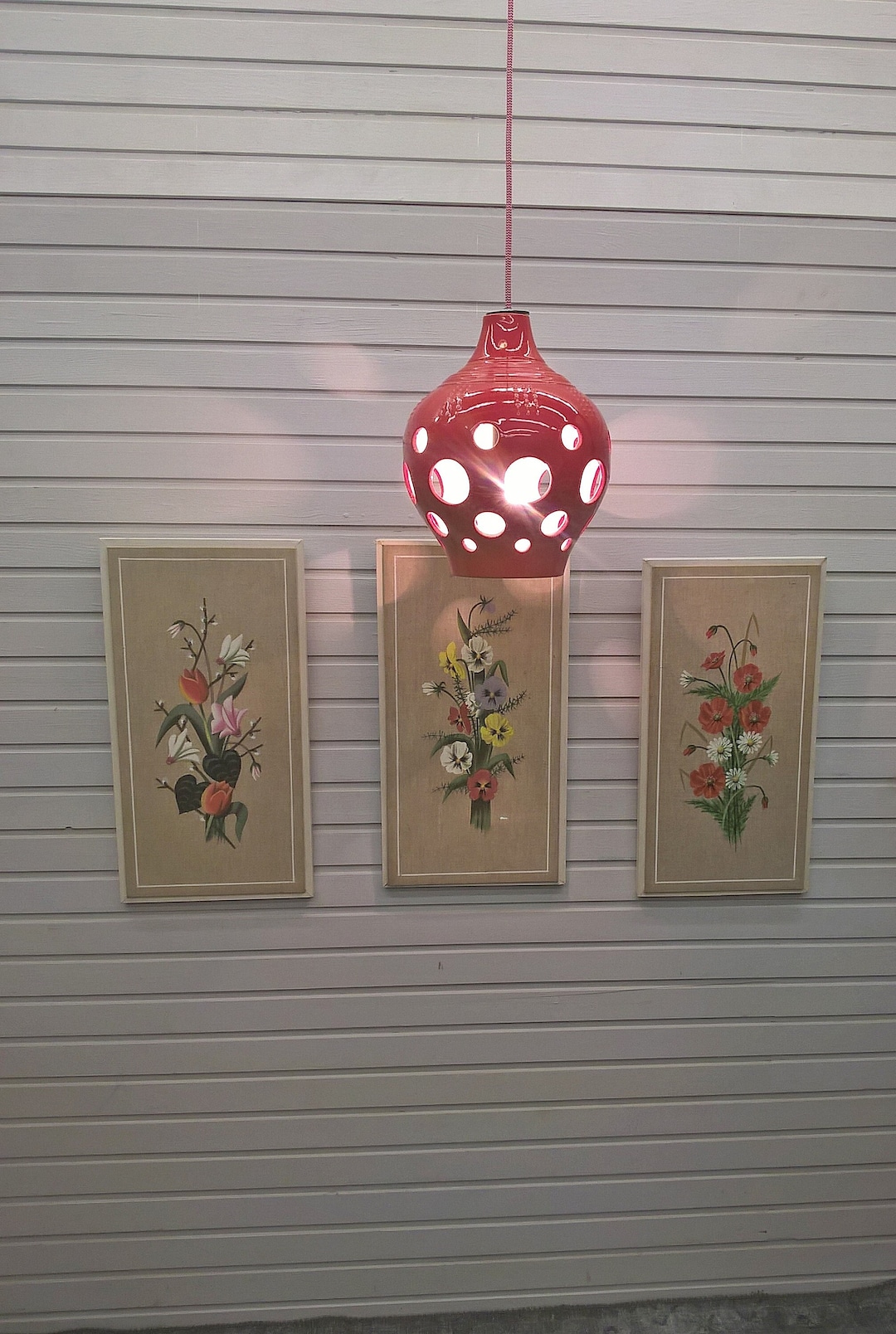 Hanging Lamp 70s Ceramic Red With Textile Cable red Bubble Live Vintage ...