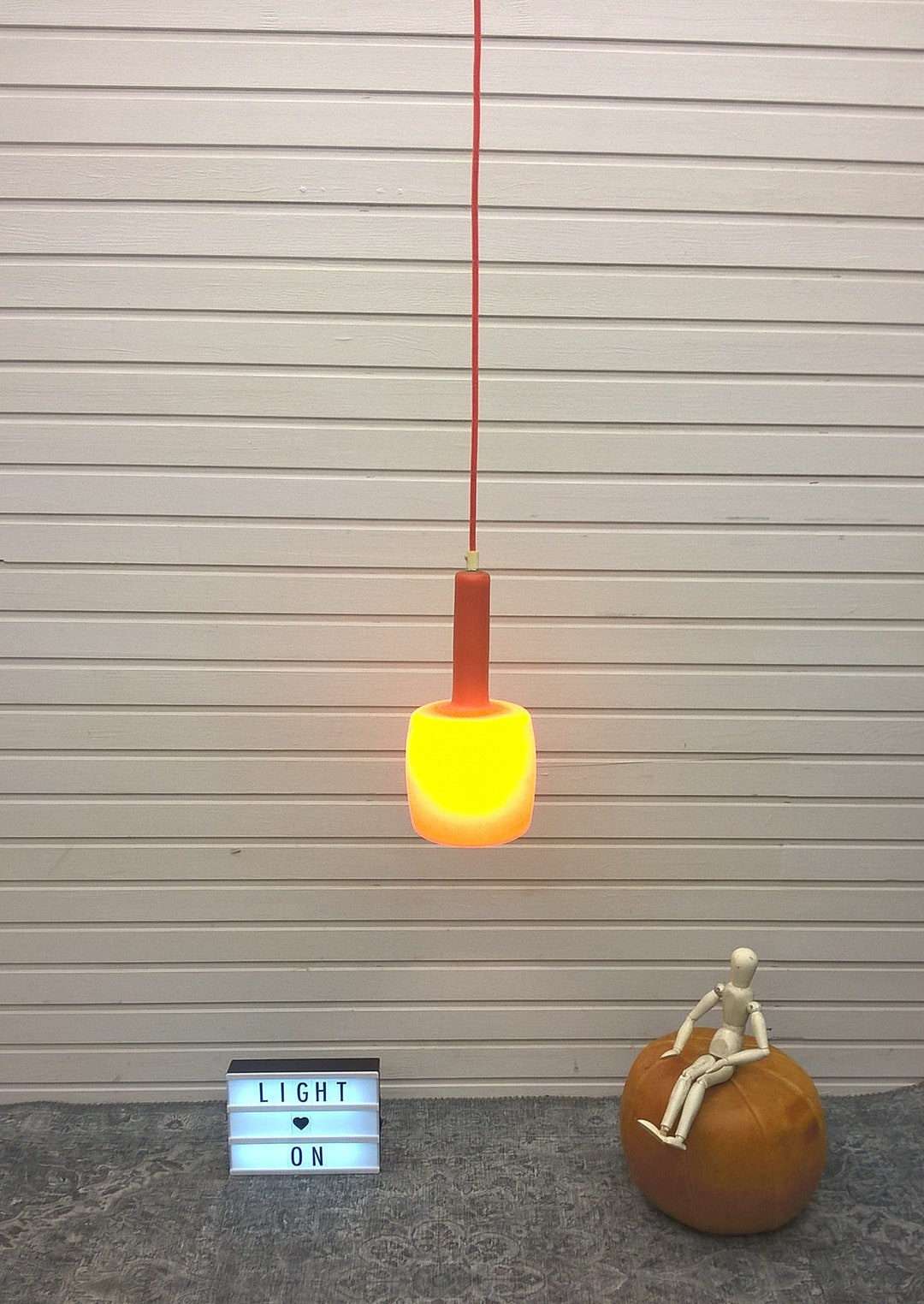 70s Pendant Lamp Stylish Orange Extra Long Textile Cable *lightwork ...