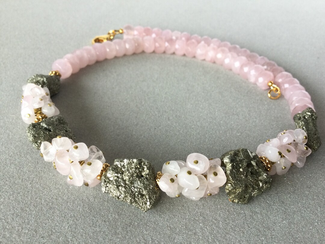 Rose Quartz & Pyrite Necklace Pink-grey - Etsy