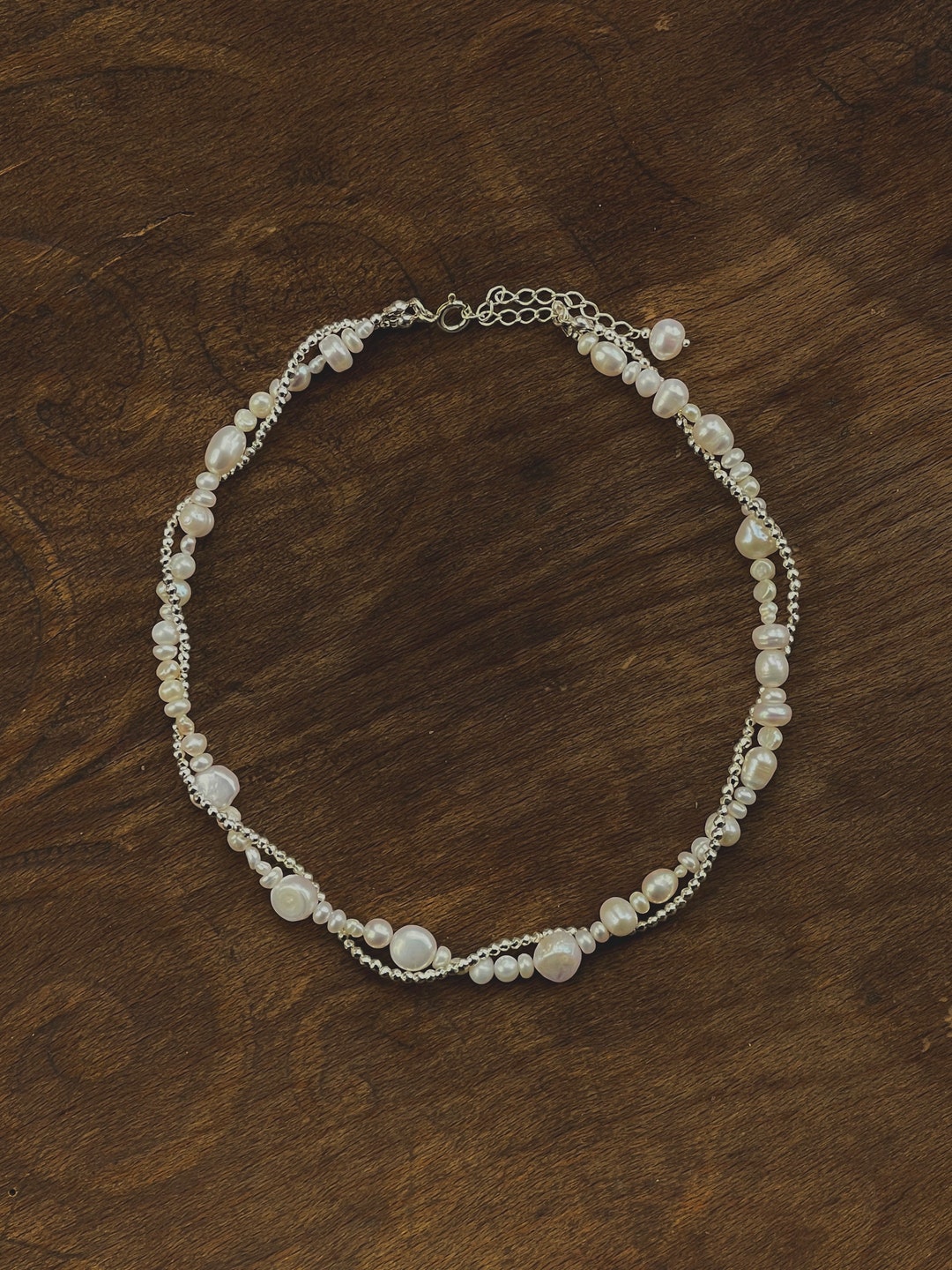 Braided Pearl Bridal Necklace: Sterling Silver Double Strand Wedding ...