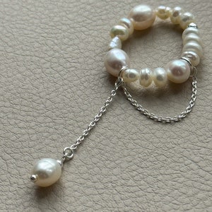 Natural Freshwater Pearl Band Ring, Elastic Stretch Ring, Adjustable Ring, Pearl Jewelry, Tassel ...