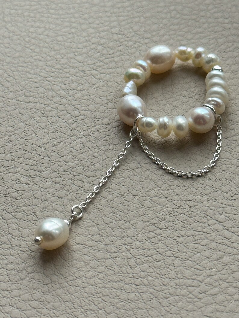 Natural Freshwater Pearl Band Ring, Elastic Stretch Ring, Adjustable Ring, Pearl Jewelry, Tassel ...