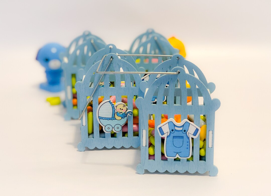 Small Blue Baby Shower Wooden Crib Boxes, Baby Shower Favors, Baby ...