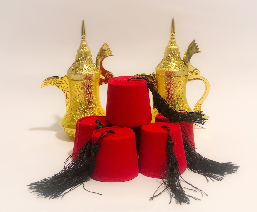 Set of Red Moroccan Hat for Henna, Mini Fezzes Tarbush, Moroccan Gift ...