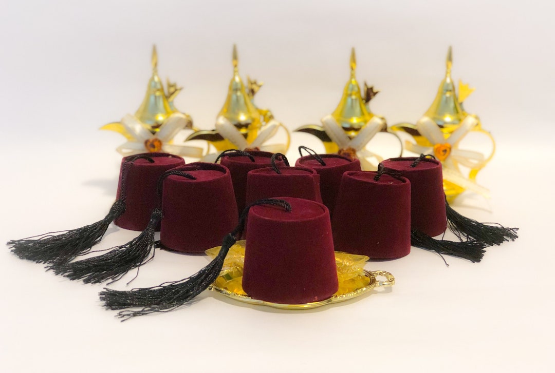 Dark Red Moroccan Hats for Henna, Mini Fezzes Tarbush, Moroccan Gift ...