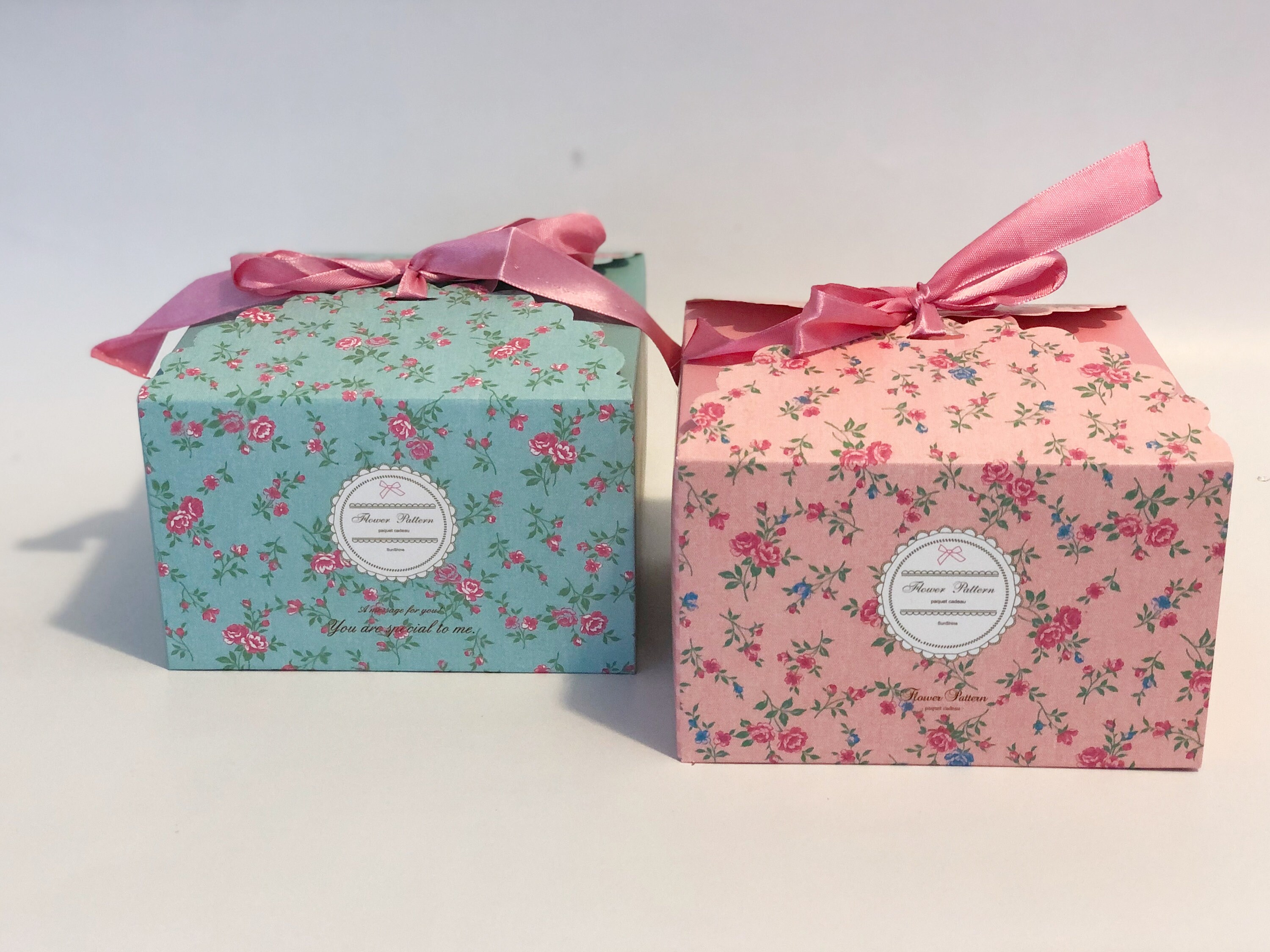 Square Decorated Boxes With Ribbon Pink and Turquoise Gift - Etsy