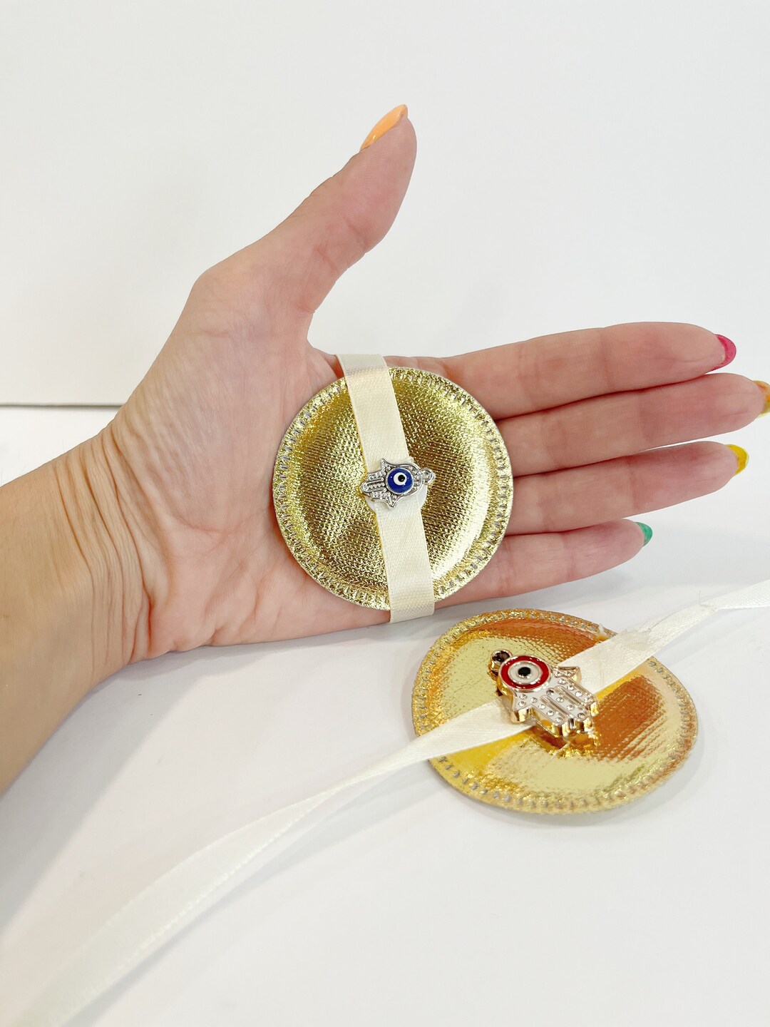 Hamsa Round Cotton Wraps With Cream Satin Ribbon for Henna Party ...