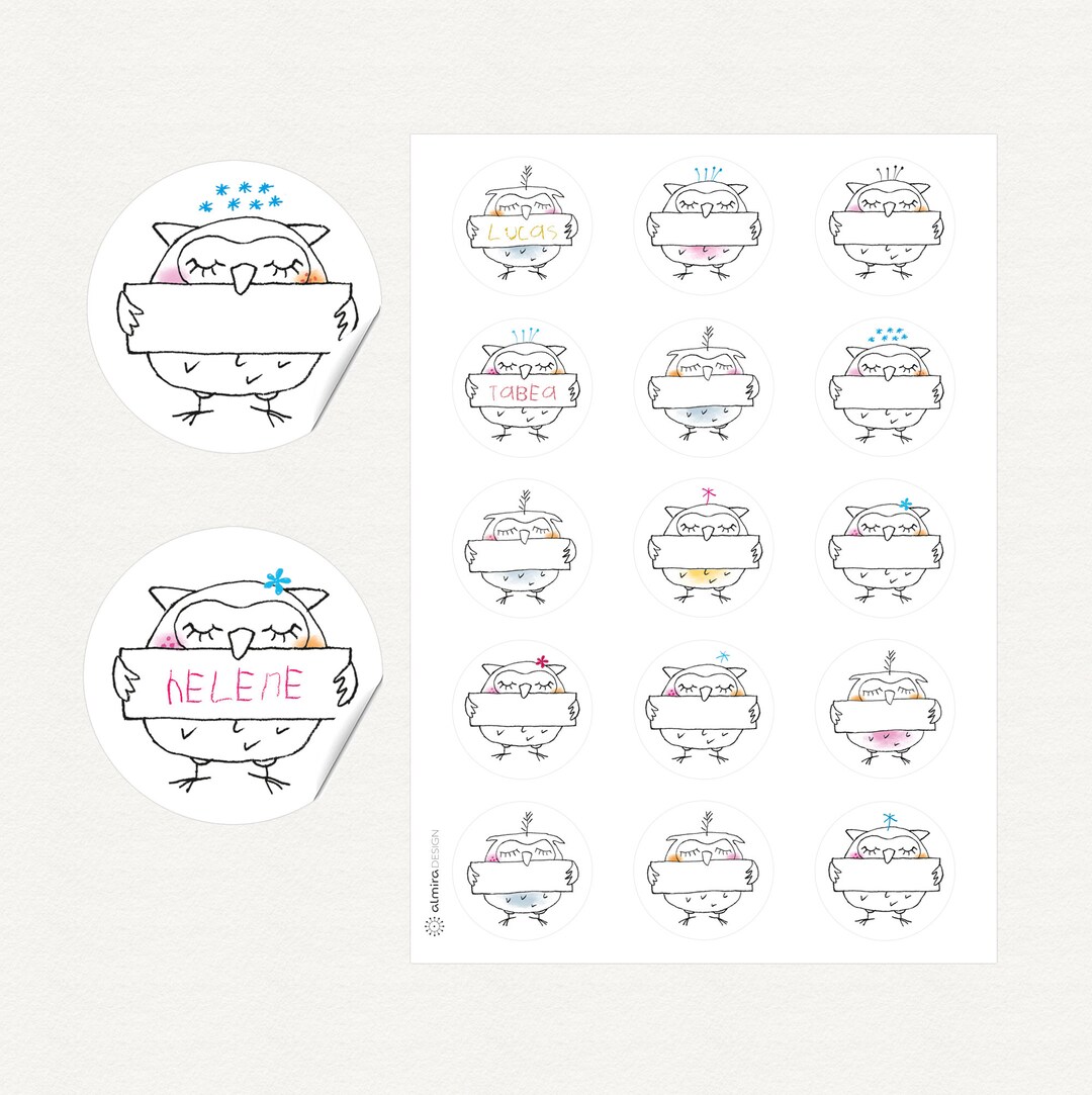 15 Labels OWL for Labeling - Sticker Sticker Owl Name Label 50mm - Etsy