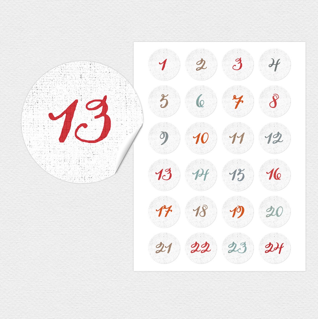 24 Advent Calendar Numbers Calligraphy 40 Mm Sticker - Etsy