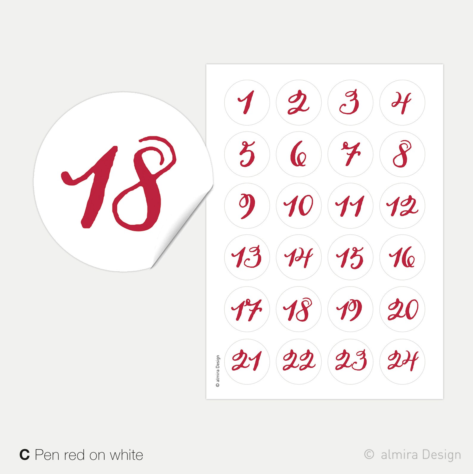 Advent Calendar Sticker NUMBERS Quill Classic 2 Red - Etsy