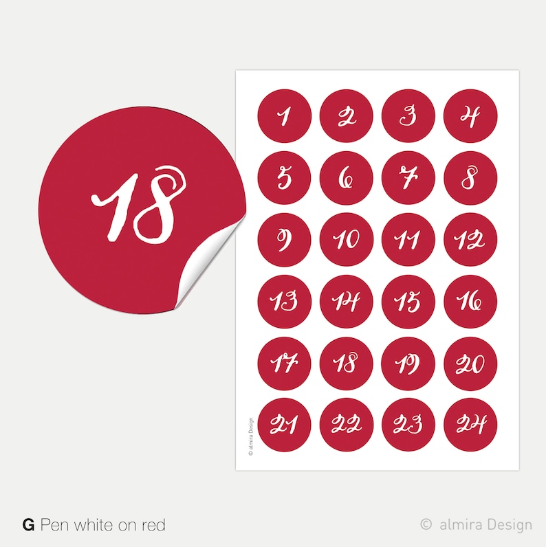 Advent Calendar Sticker NUMBERS Quill Classic 2 Red | Etsy