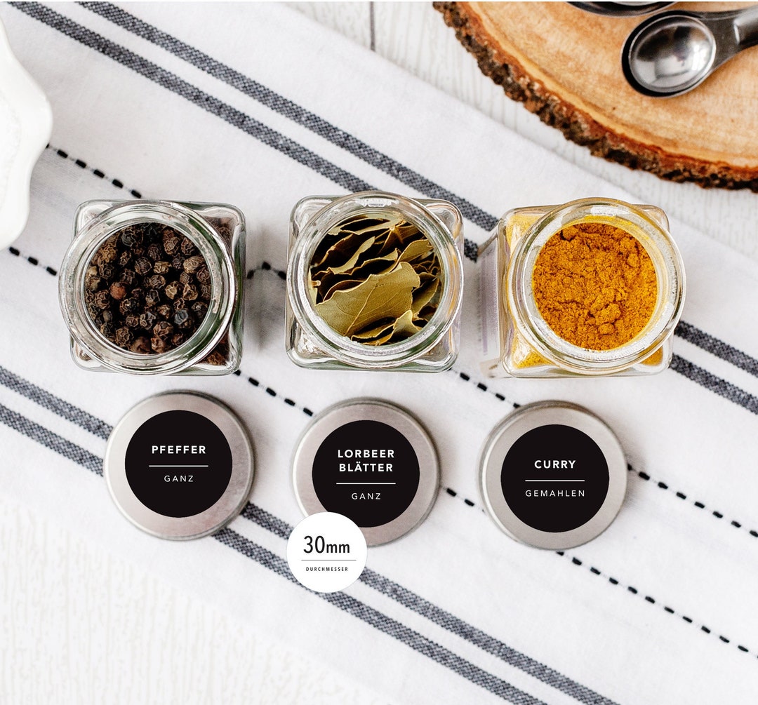 80 Spice Labels Stickers KLASSIK Tafel Black Schlicht 30mm RUND Labels ...