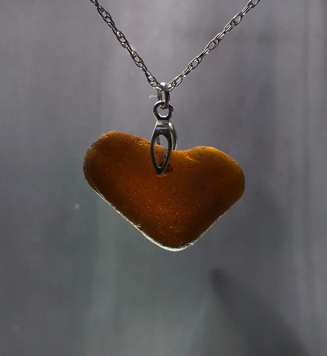Beautiful Surf Tumbled Rare Heart Shaped Amber Seaglass Pendant ...