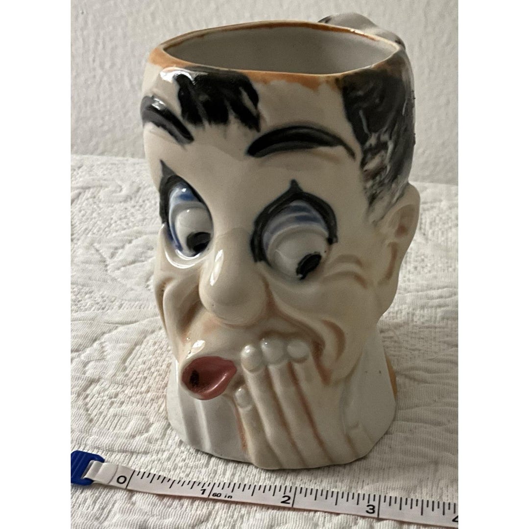 Cartoonish Man Face Mug With Dog Handle Made in Japan 5"x4.75"x3.25 ...