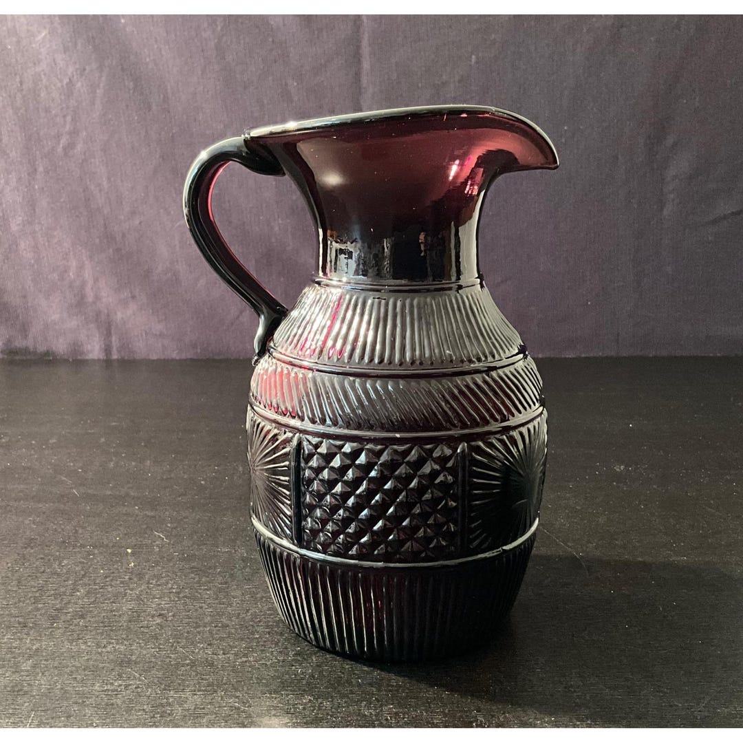 Vintage Clevenger 3 Mold Blown Glass Amethyst Glass Pitcher Embossed ...