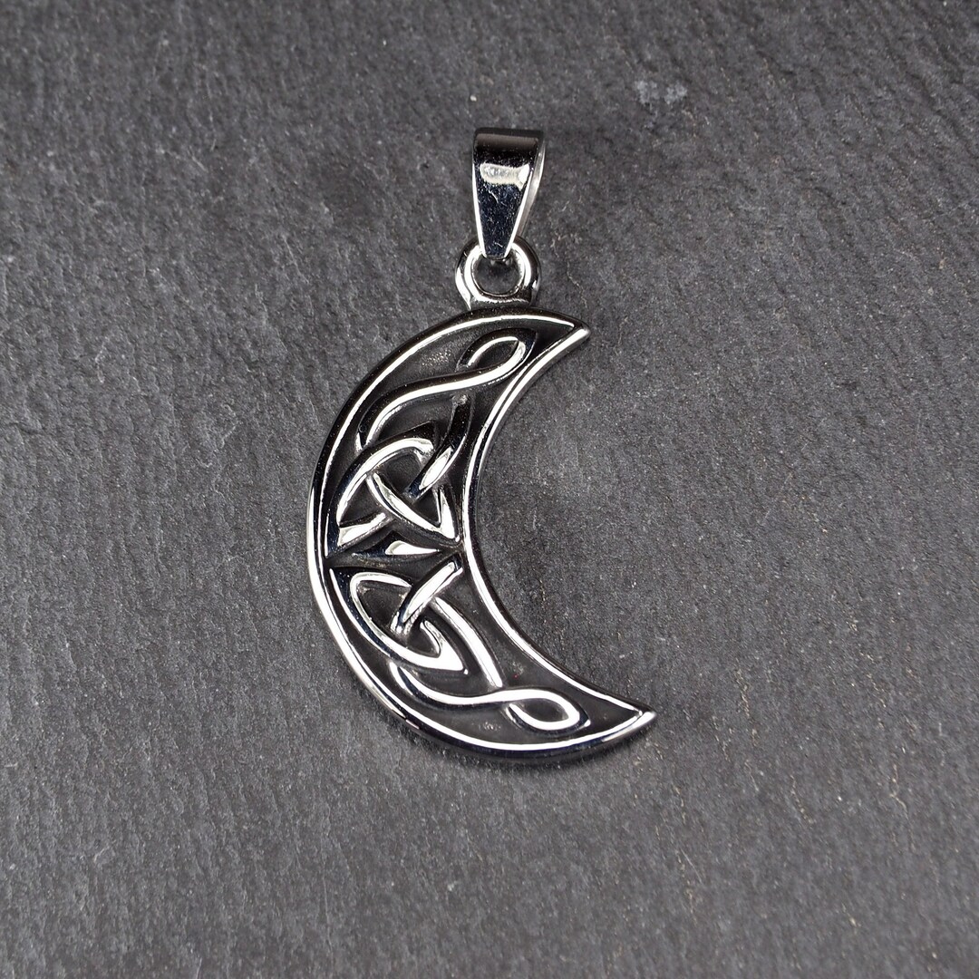 1 Celtic Moon Pendant Stainless Steel Wicca Witch Talisman Lucky Charm ...
