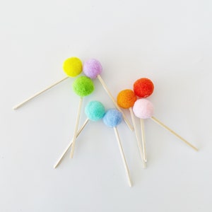 Rainbow Pom Pom Cupcake Toppers | Rainbow Theme Cake Decor | Rainbow ...