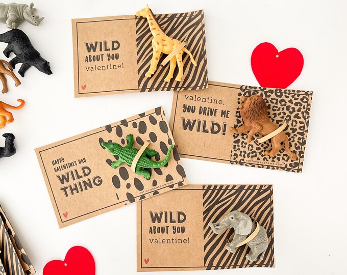 12 Count DIY Safari Animal Kid Valentine Easy Non Candy Safari Animal ...
