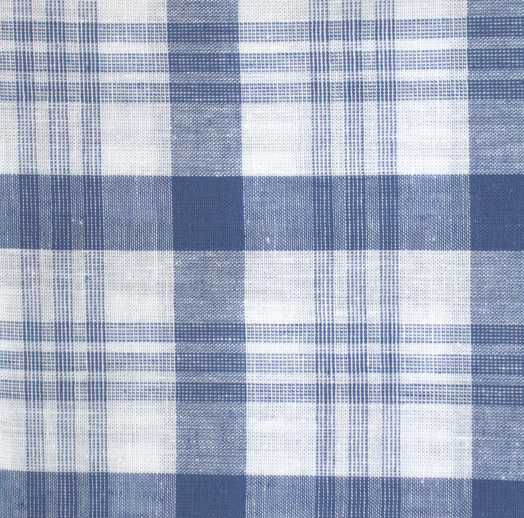 Tartan Check Prussian Blue Ökotex Linen/cotton Fabric 94 G/meter Uni ...